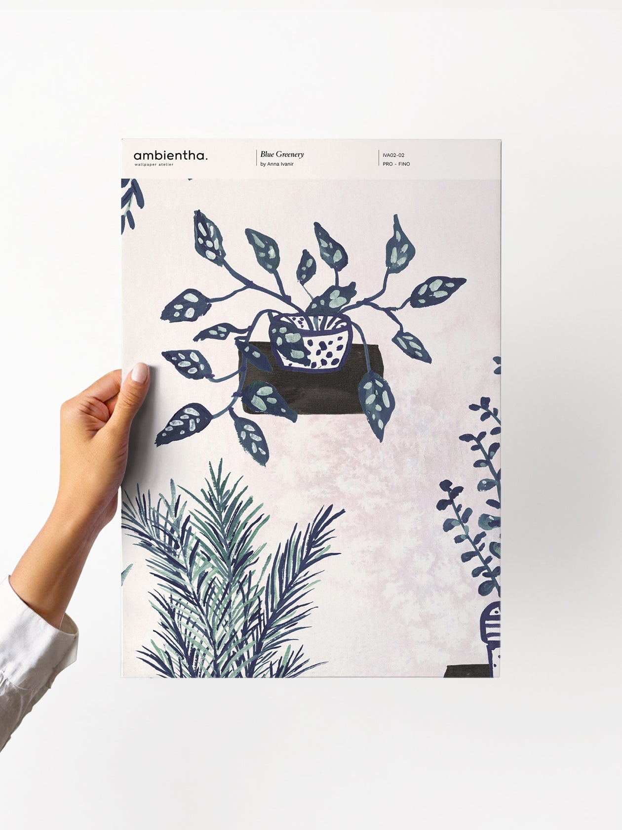 Blue Greenery, wallpaper for a botanical wall - Ambientha Sample