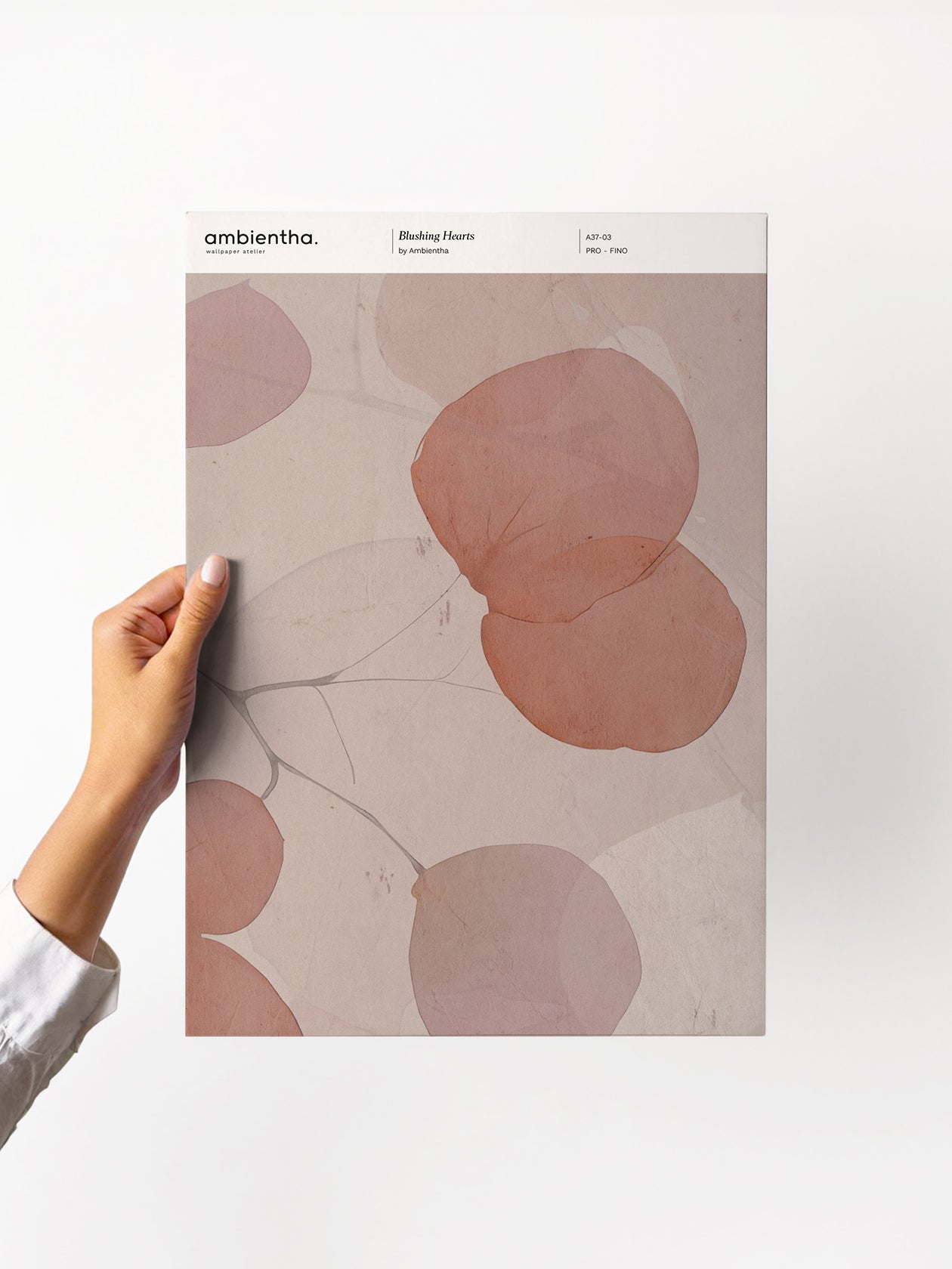 Blushing Hearts, the wallpaper with pink leaves - Ambientha Sample
