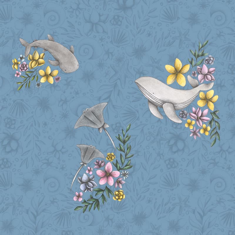 Aquatica Flower: the new illustrated wallpaper for kids - Ambientha
